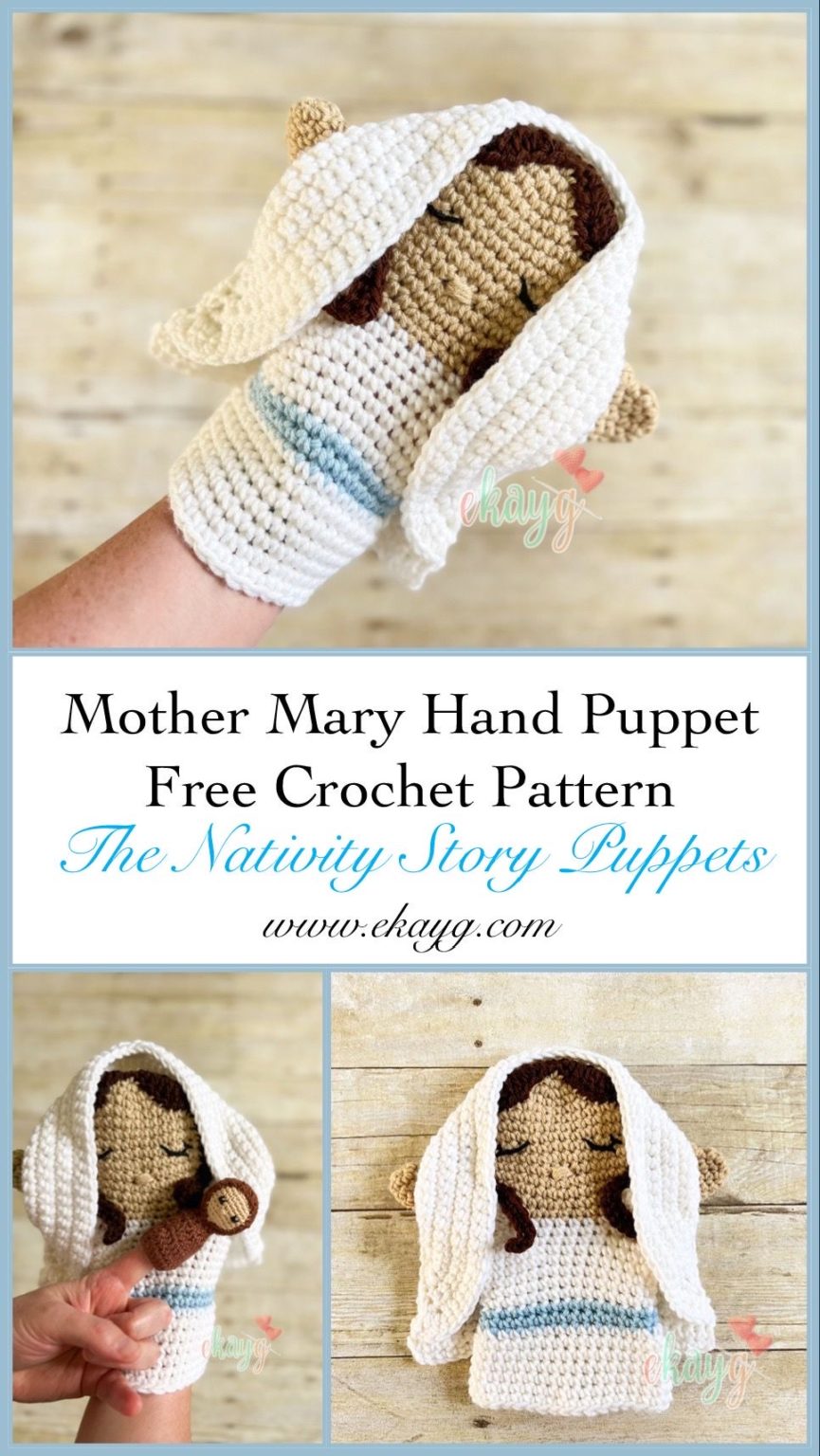 Mother Mary Hand Puppet, Crochet Nativity Puppets - ekayg crafts